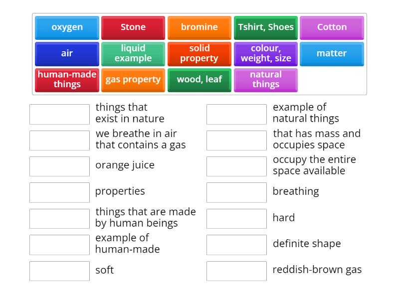 Solids, Liquid and Gases - Match up