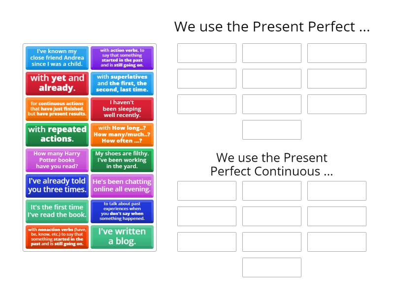 Present Perfect and Present Perfect Continuous - Group sort