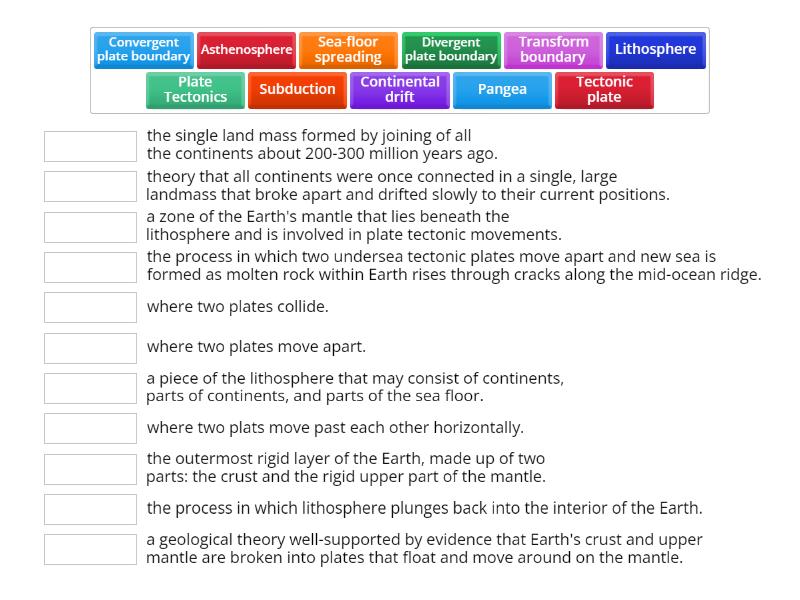 Plate Tectonics lewis - Match up