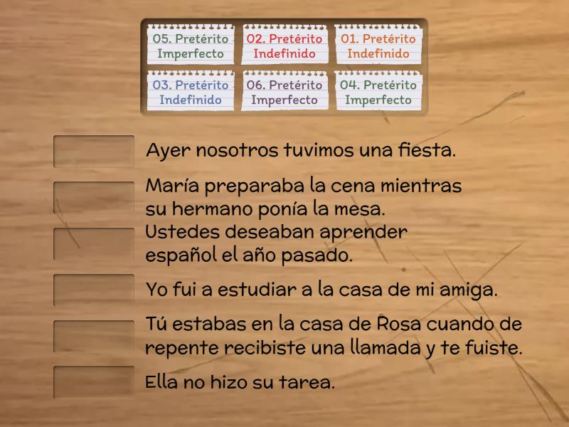 CONTRASTE ENTRE EL PRETERITO INDEFINIDO E IMPERFECTO. - Une las parejas