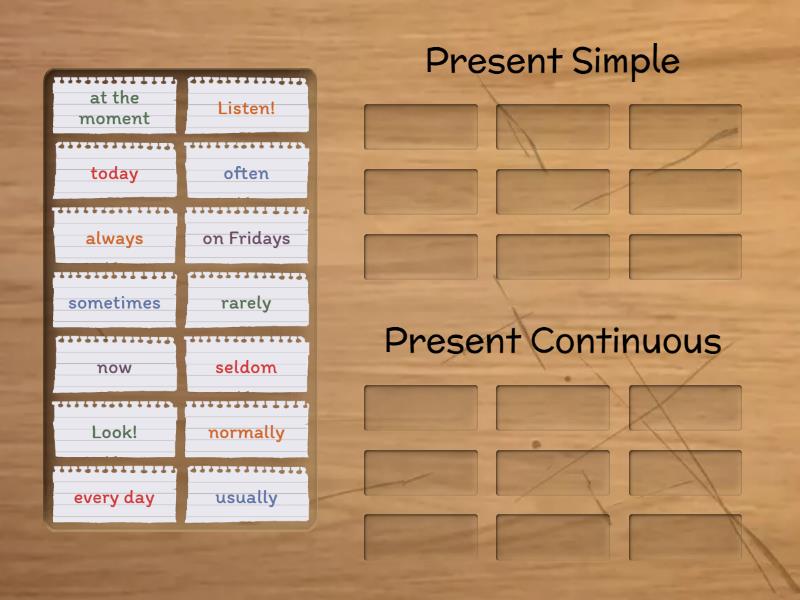 Present Simple and Present Continuous (time expressions) - Group sort