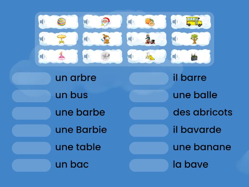 Lettre b: associe chaque mot à son illustration. - Match up