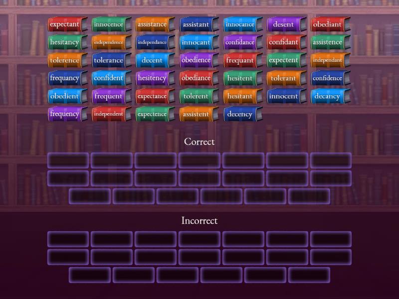 : ant, ance, ancy, ent, ence, ency - Group sort