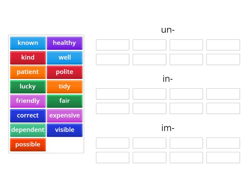 Prepare 4 Unit 1 Negative Prefixes - Group sort