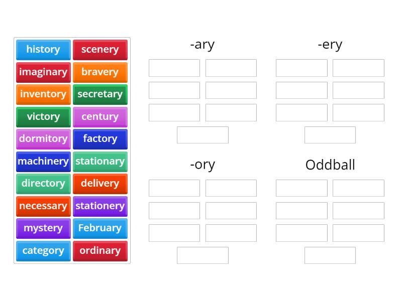 DR Sort 4 - Suffixes -ary, -ery, ory - Group sort