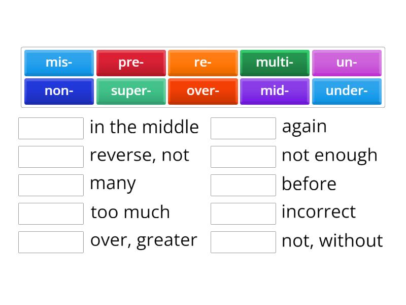prefixes and meanings - Match up