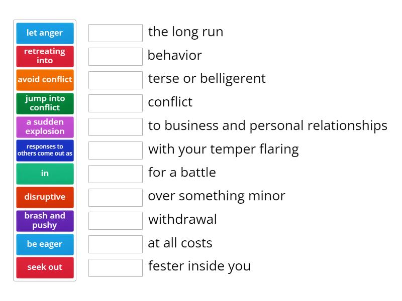 Conflict management - vocabulary - Match up