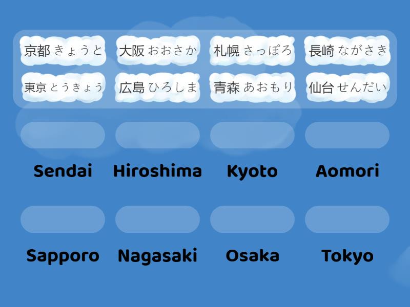 Cities in Japan Matching Game - Match up