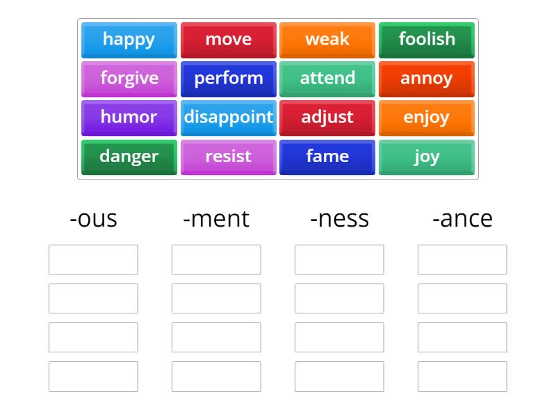 Suffix Categories Game - Group sort