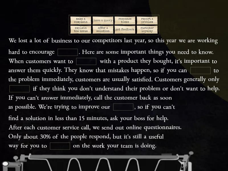 Customer service - Complete the sentence