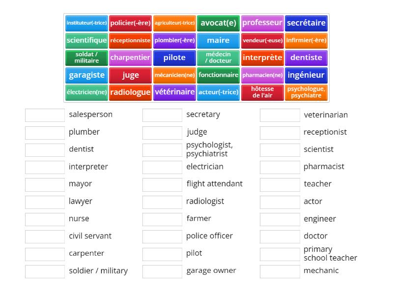 Liste des professions en français Ch. 4 À la Une - Match up