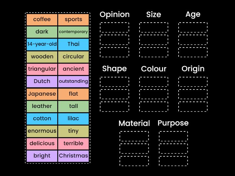 Order of Adjectives Grouping - Group sort