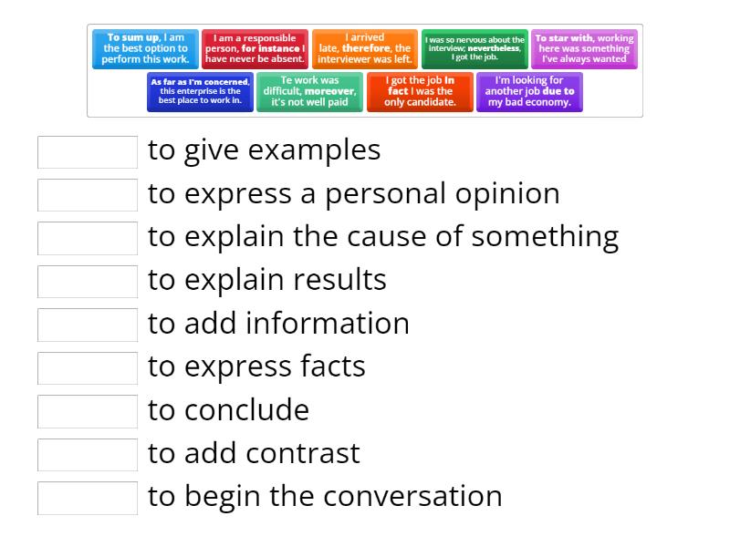 Discourse Markers - Match up