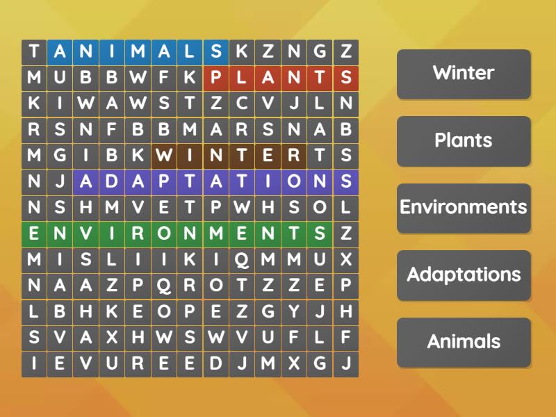 adaptations of plants and animals in cold environments 2 - Wordsearch