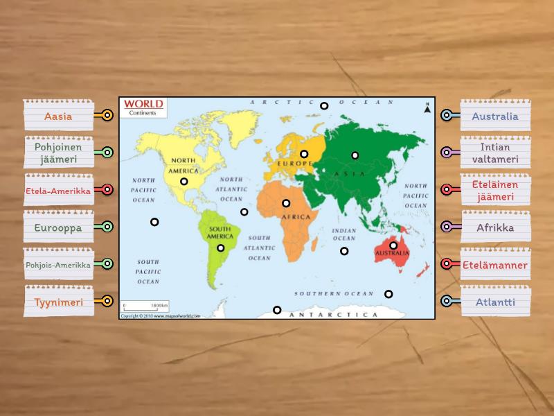 Maanosat ja valtameret - Continents and oceans in Finnish - Labelled ...