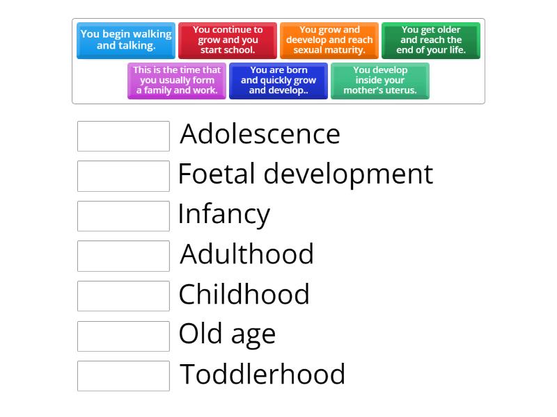 Stages of life (match the text) - Match up