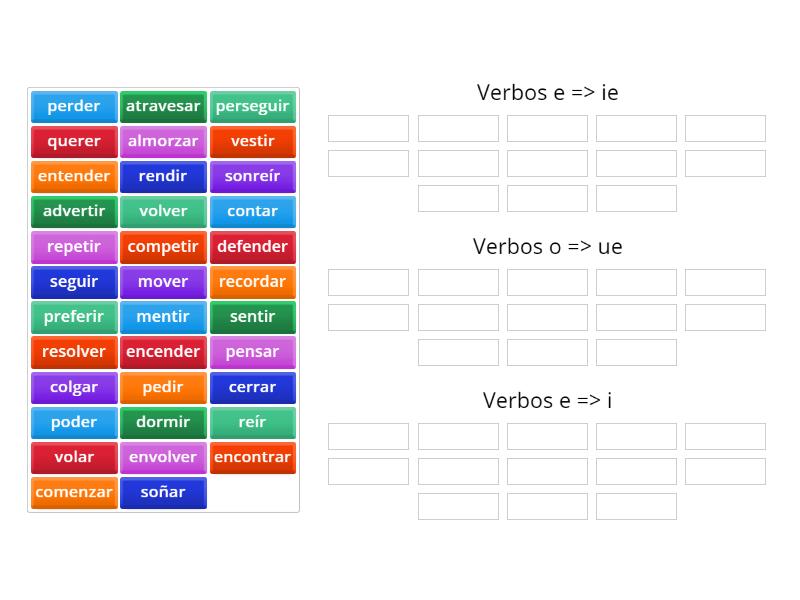 VERBOS EN DIPTONGO O CAMBIO VOCÁLICO - SPANISH - Group sort