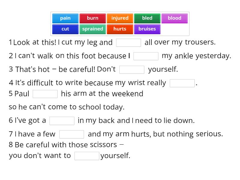 Pain and injuries Solutions - Complete the sentence