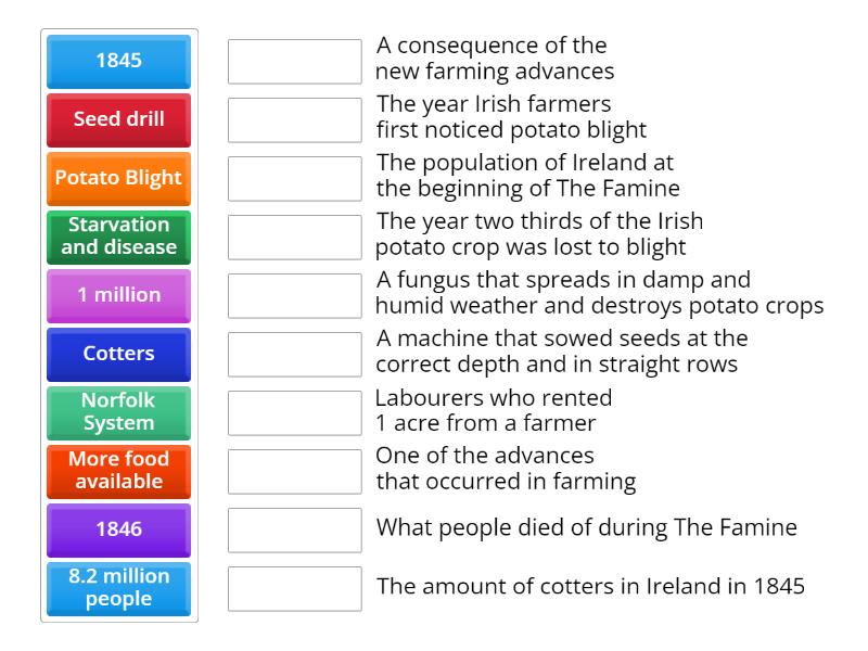 Chapter 16: The Great Famine and Irish Diaspora, Part 1 - Match up