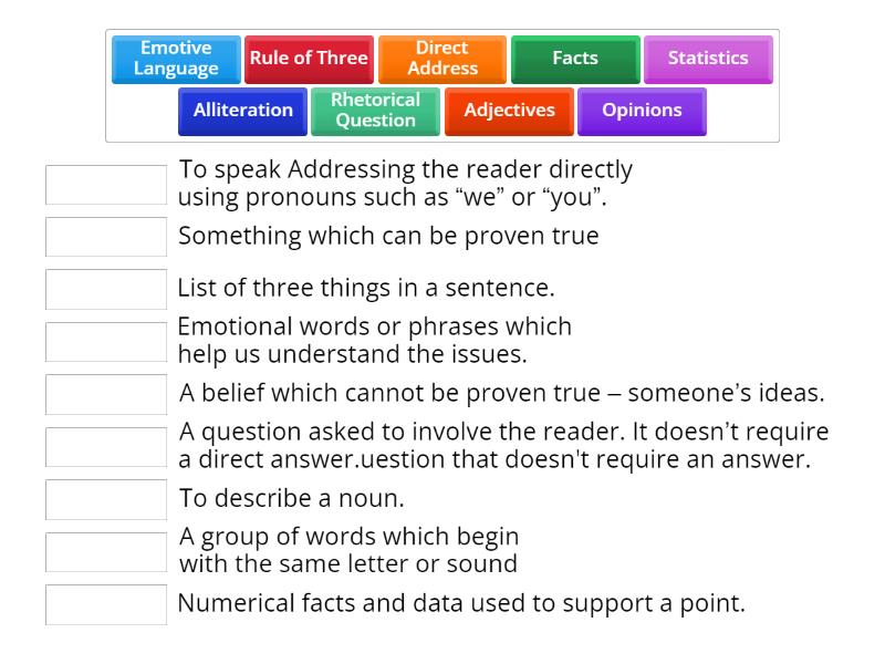 Persuasive Language Techniques - Match up