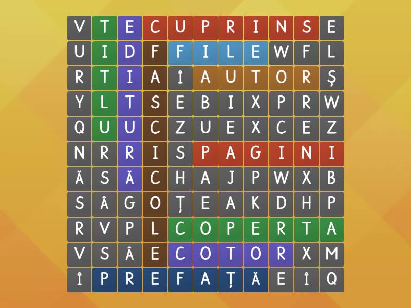Cartea, părțile componente. - Wordsearch