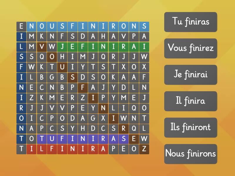 Verbe finir Futur simple - Wordsearch