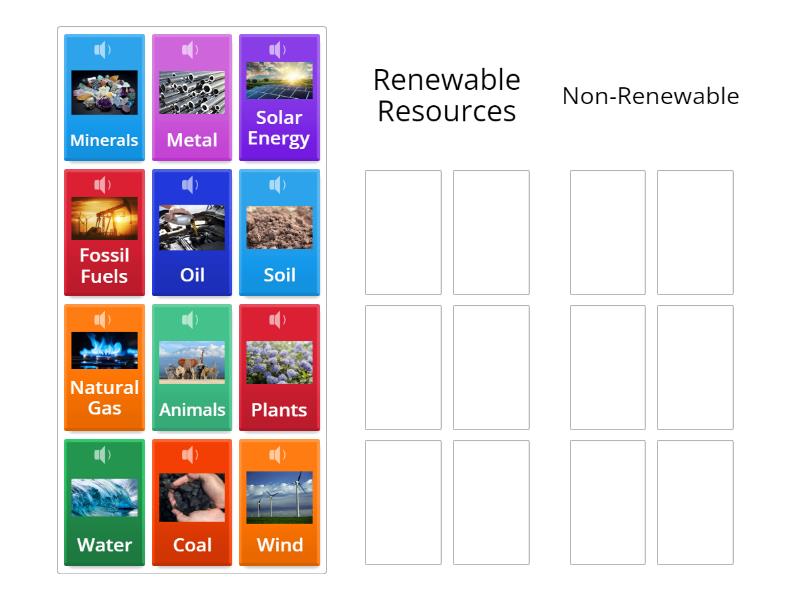 Renewable & Non-Renewable Resources - Ordenar por grupo