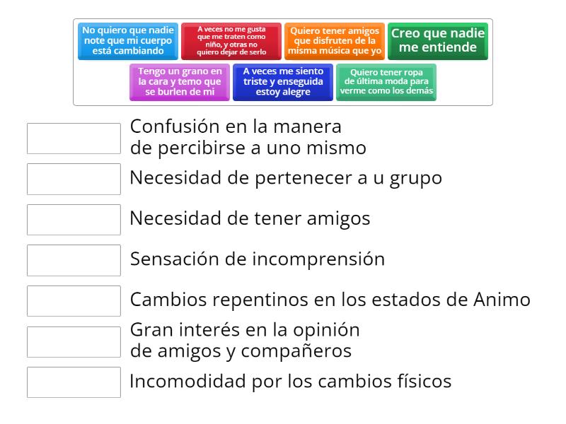 Relación de situaciones emocionales - Une las parejas
