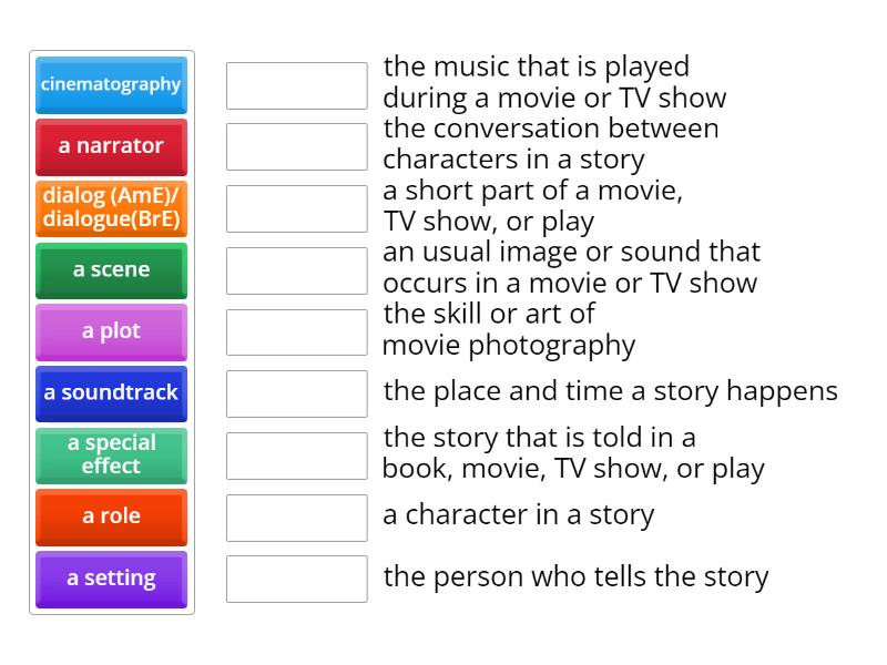 Elements of a movie or TV show - Lesson 2, Unit 1 - Match up