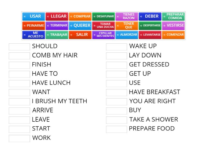 VERBOS DE LA RUTINA DIARIA - Match up
