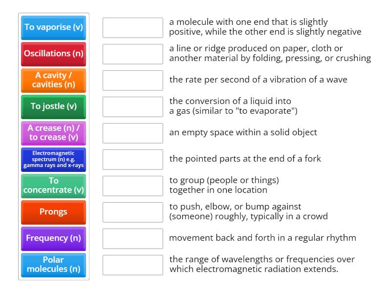 Why can't you put metal in a microwave? vocabulary - Match up