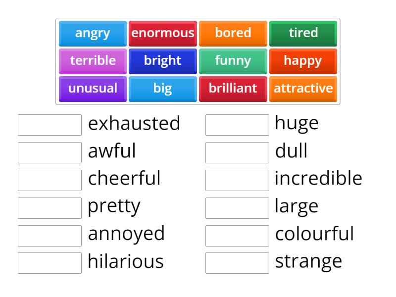 Adjectives - Synonyms - Match up