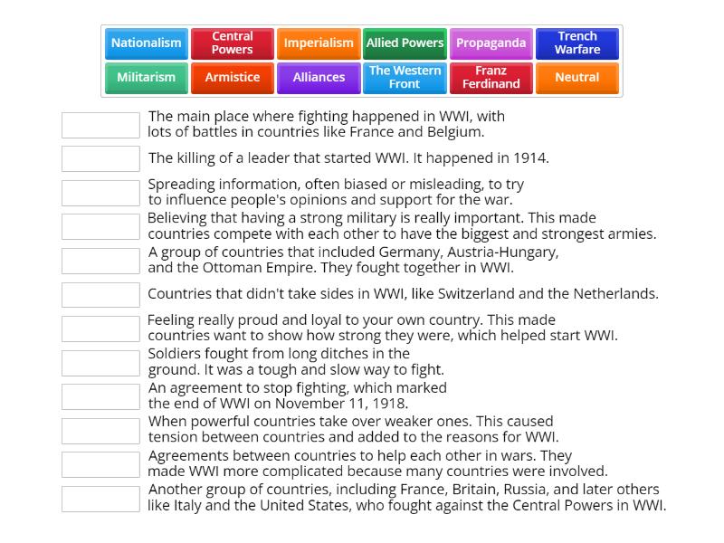 WW1 Words - Une las parejas