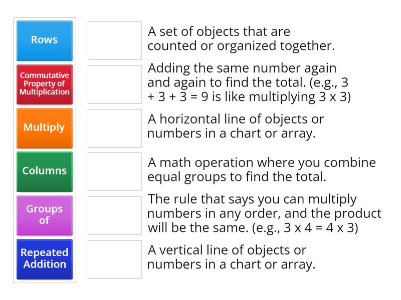 Multiplication Math Vocabulary - Match up