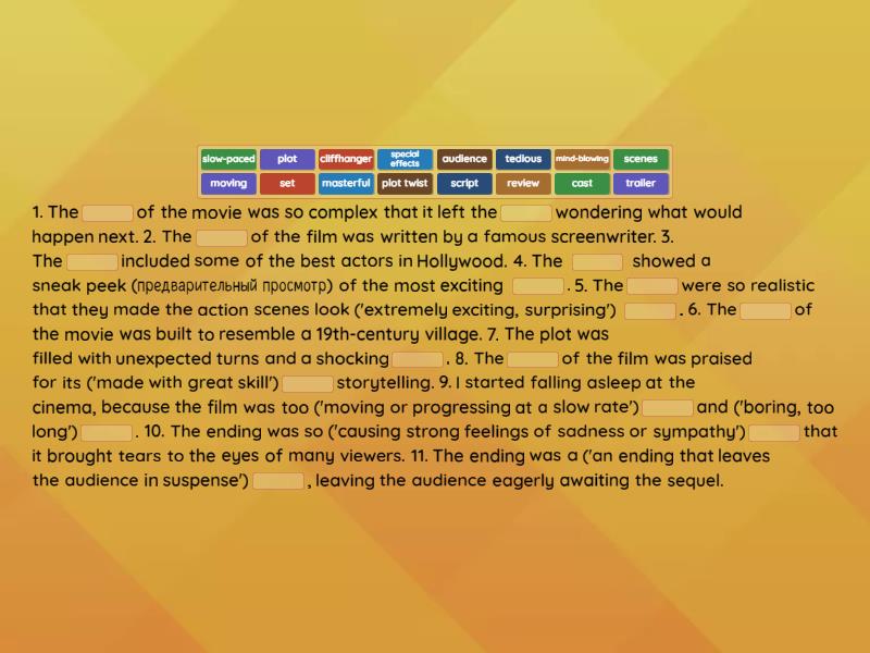 Movie vocabulary Part 3. Context - Complete a frase