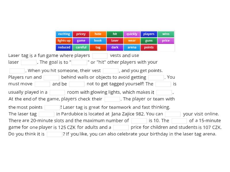 Bloggers 5 Unit 2A - A laser tag game - Complete the sentence