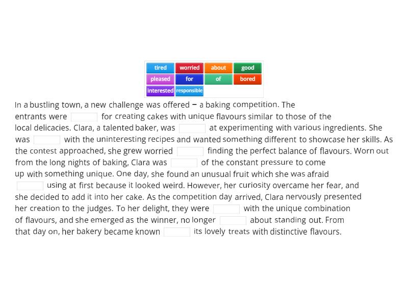 Baking Competition - adjectives with dependent prespositions - Complete ...