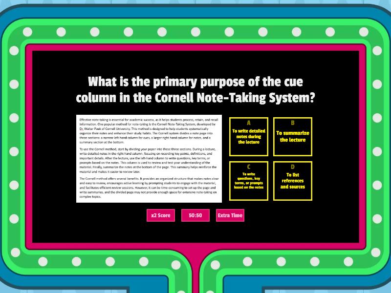 Cornell Method Note Taking - Concurso de preguntas