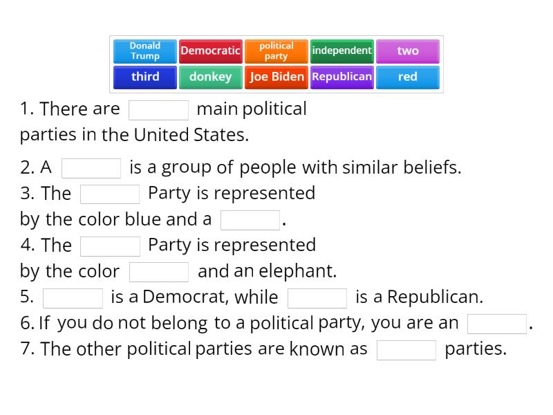 Political Party Sentences - Complete the sentence