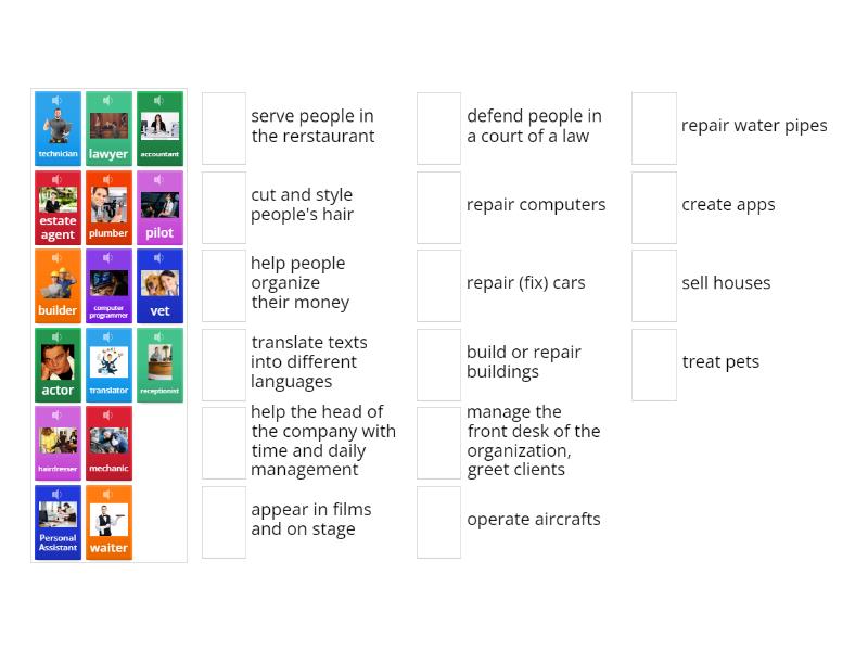 Roadmap A2+. Unit 5A Jobs (Extra) - Match up