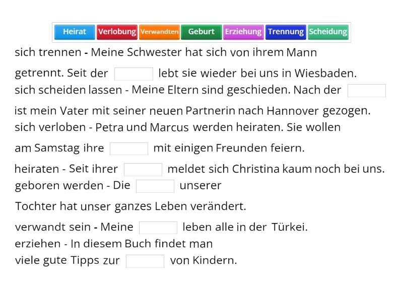Meine Familie - Wortschatztraining Verben - Substantive - Complete the ...