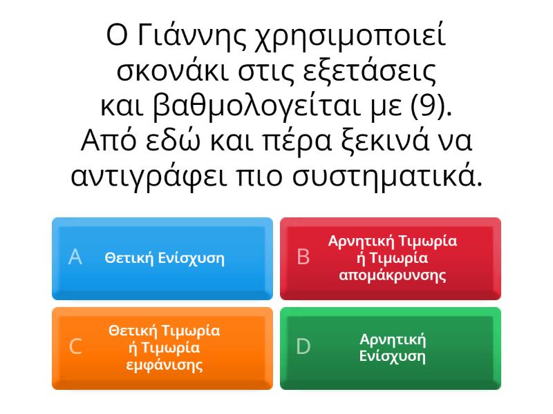 : Είδη Ενίσχυσης και Τιμωρίας - Quiz