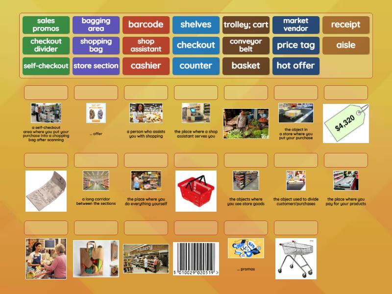 grocery store words match - Une las parejas
