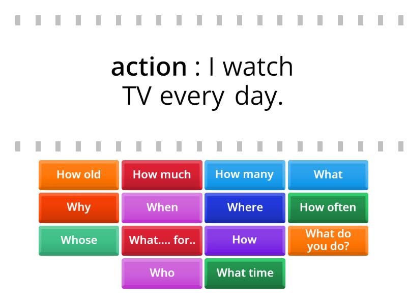 WH Question words : Simple Present Tense - Find the match