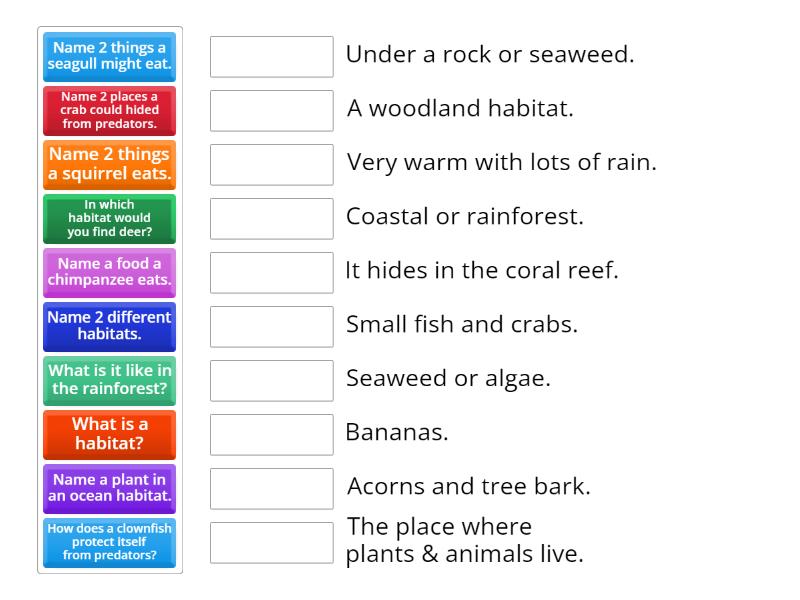 Animal Habitats - Match up
