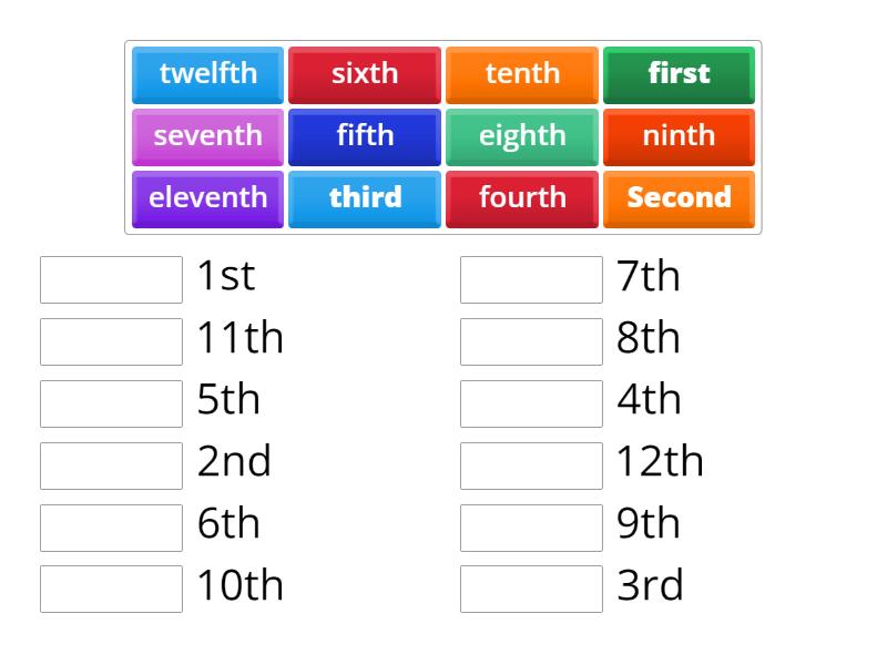 Ordinal Numbers - Match up