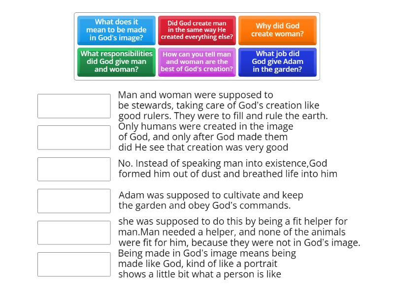 GOD CREATED MAN IN HIS OWN IMAGE - Match up