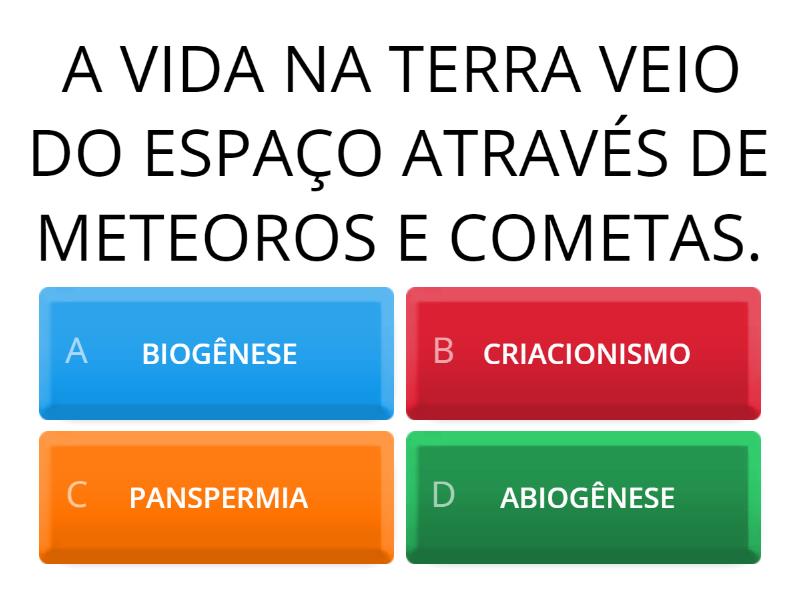 ORIGEM DA VIDA NA TERRA (Fácil) - Quiz
