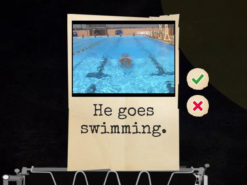 I go swimming. - Flash cards