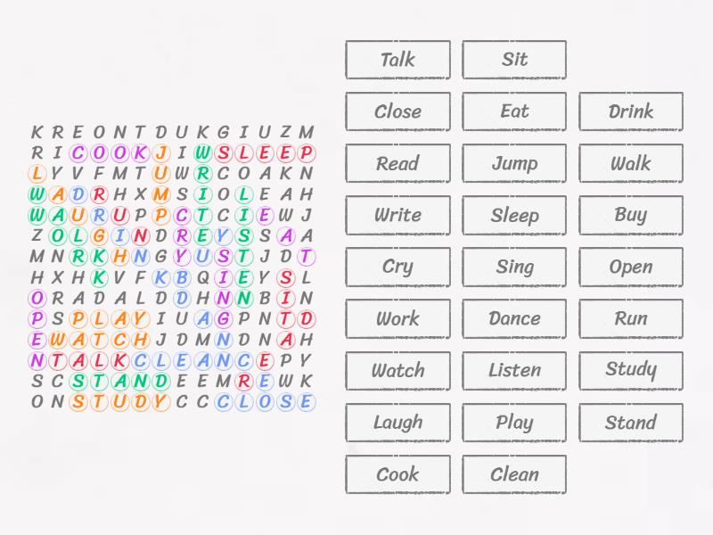A1. Action verbs: - Wordsearch